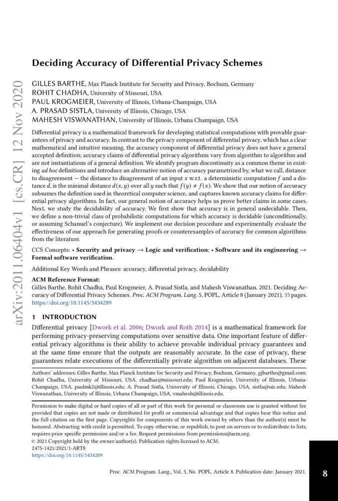 Deciding Accuracy of Differential Privacy Schemes | DeepAI