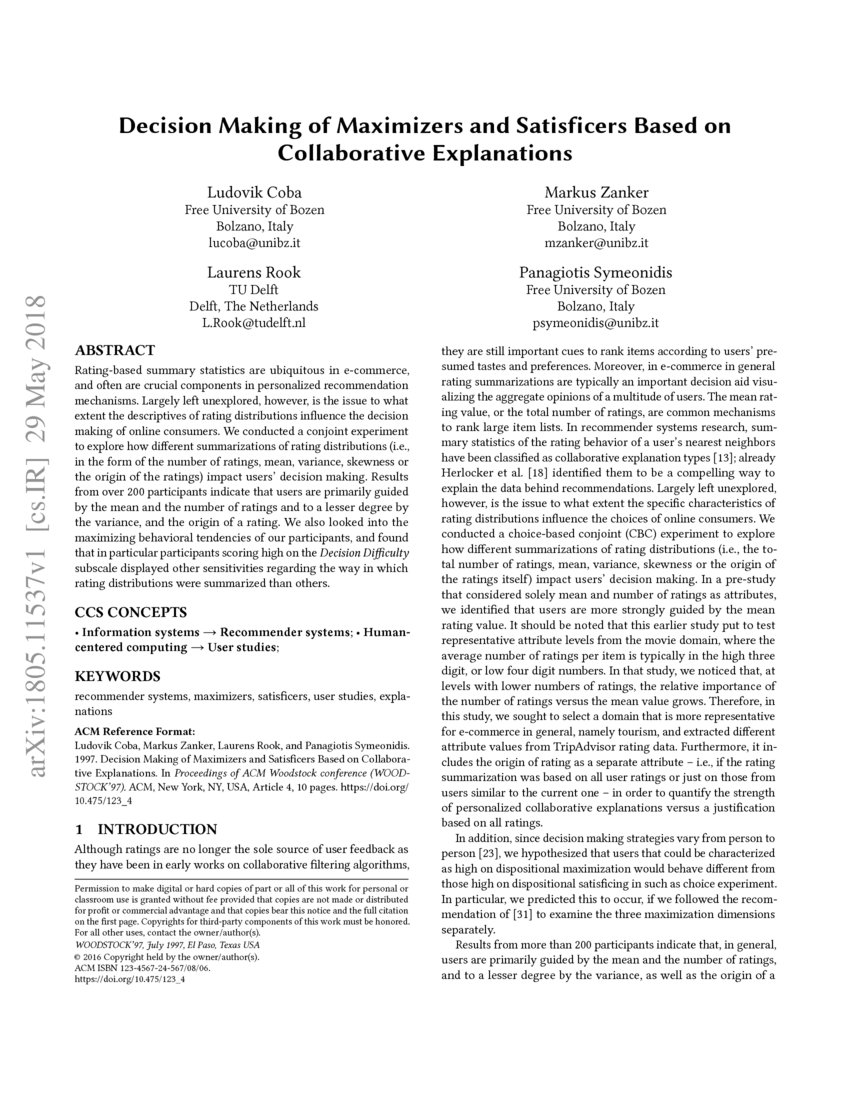 Decision Making of Maximizers and Satisficers Based on Collaborative ...