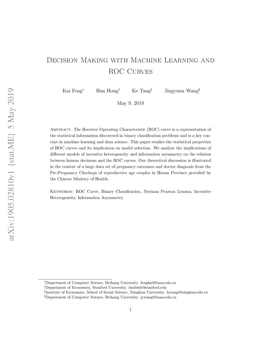 Decision Making with Machine Learning and ROC Curves | DeepAI