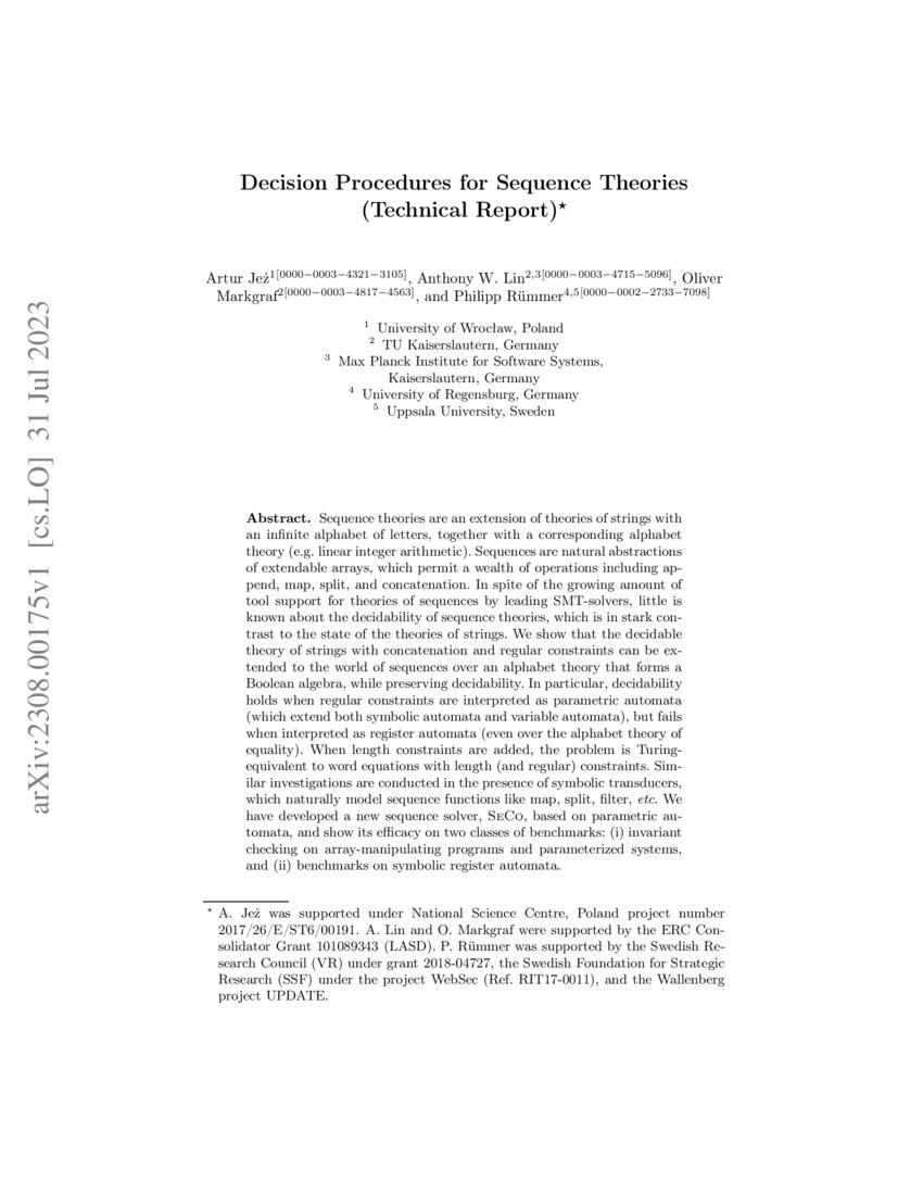 Decision Procedures for Sequence Theories (Technical Report) | DeepAI