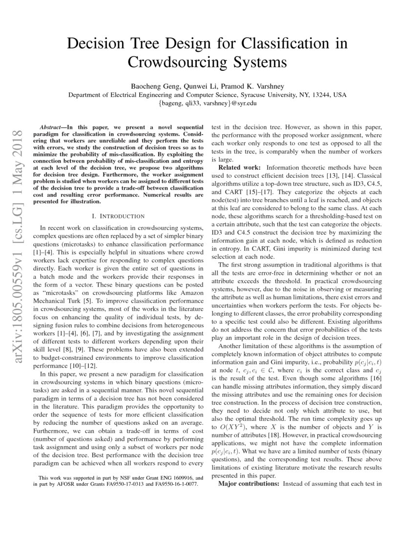 Decision Tree Design for Classification in Crowdsourcing Systems | DeepAI