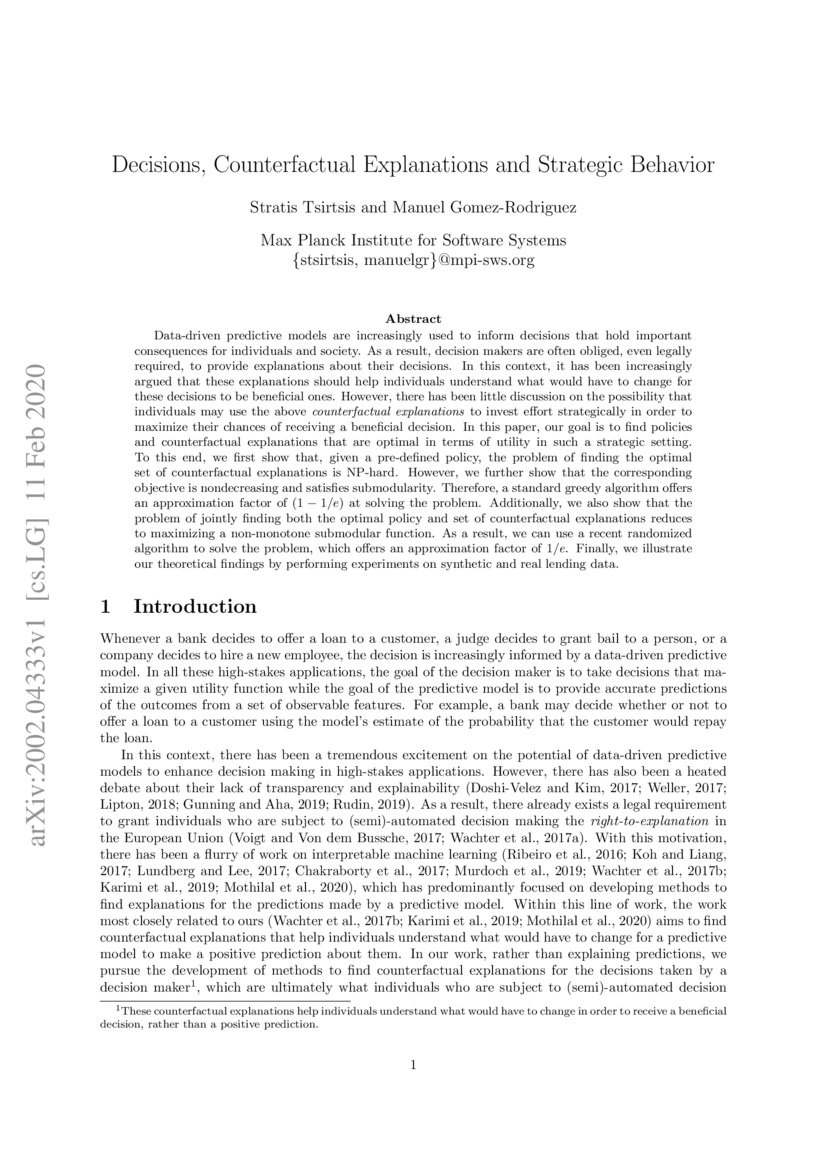 Decisions Counterfactual Explanations And Strategic Behavior Deepai