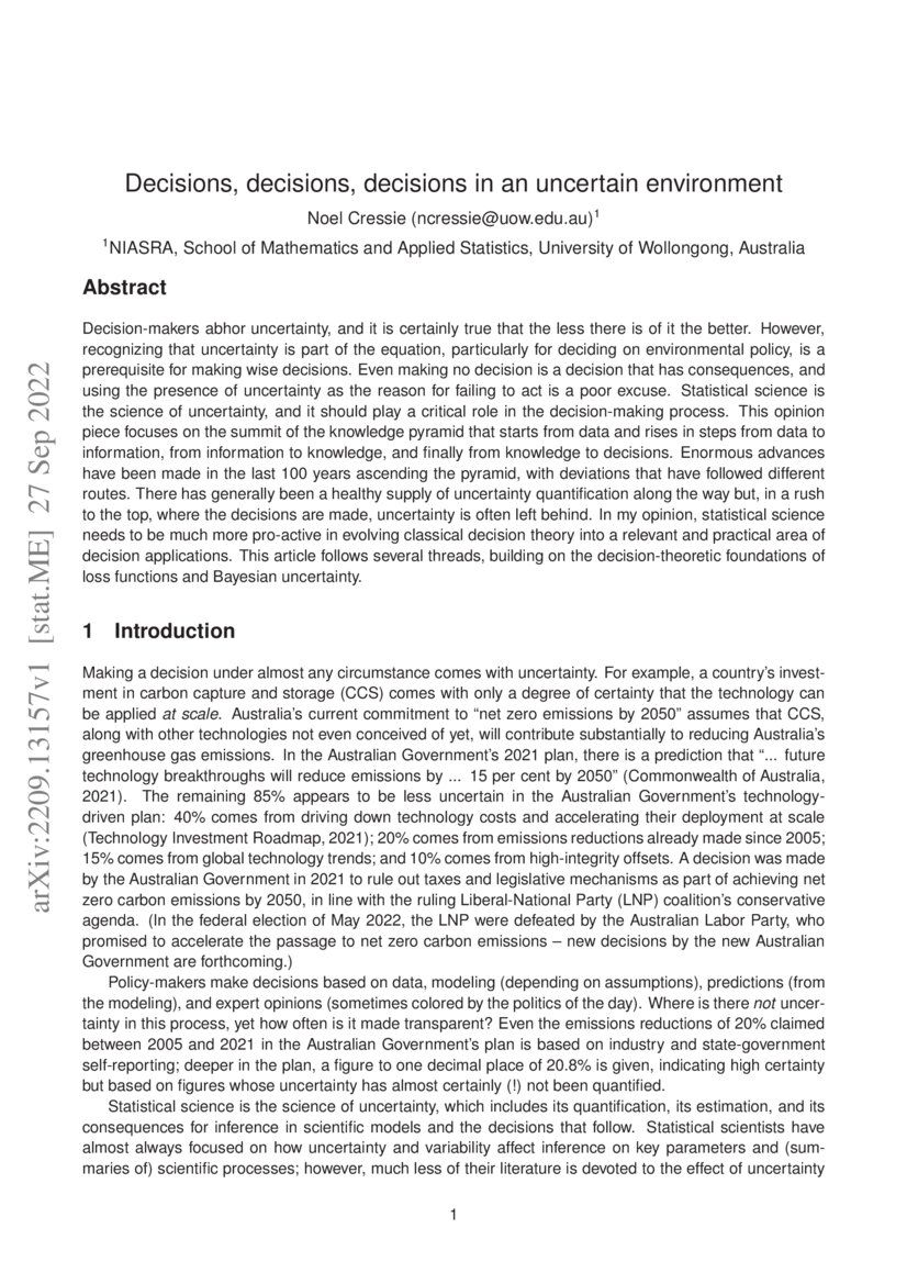 Decisions, decisions, decisions in an uncertain environment | DeepAI