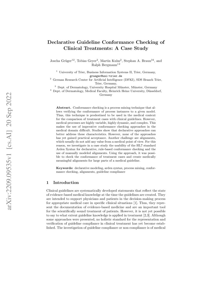 Declarative Guideline Conformance Checking of Clinical Treatments: A Case Study | DeepAI