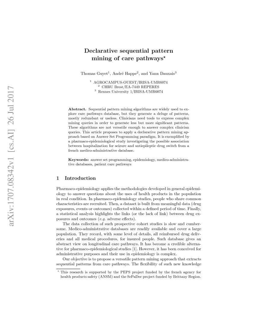 Declarative Sequential Pattern Mining of Care Pathways | DeepAI