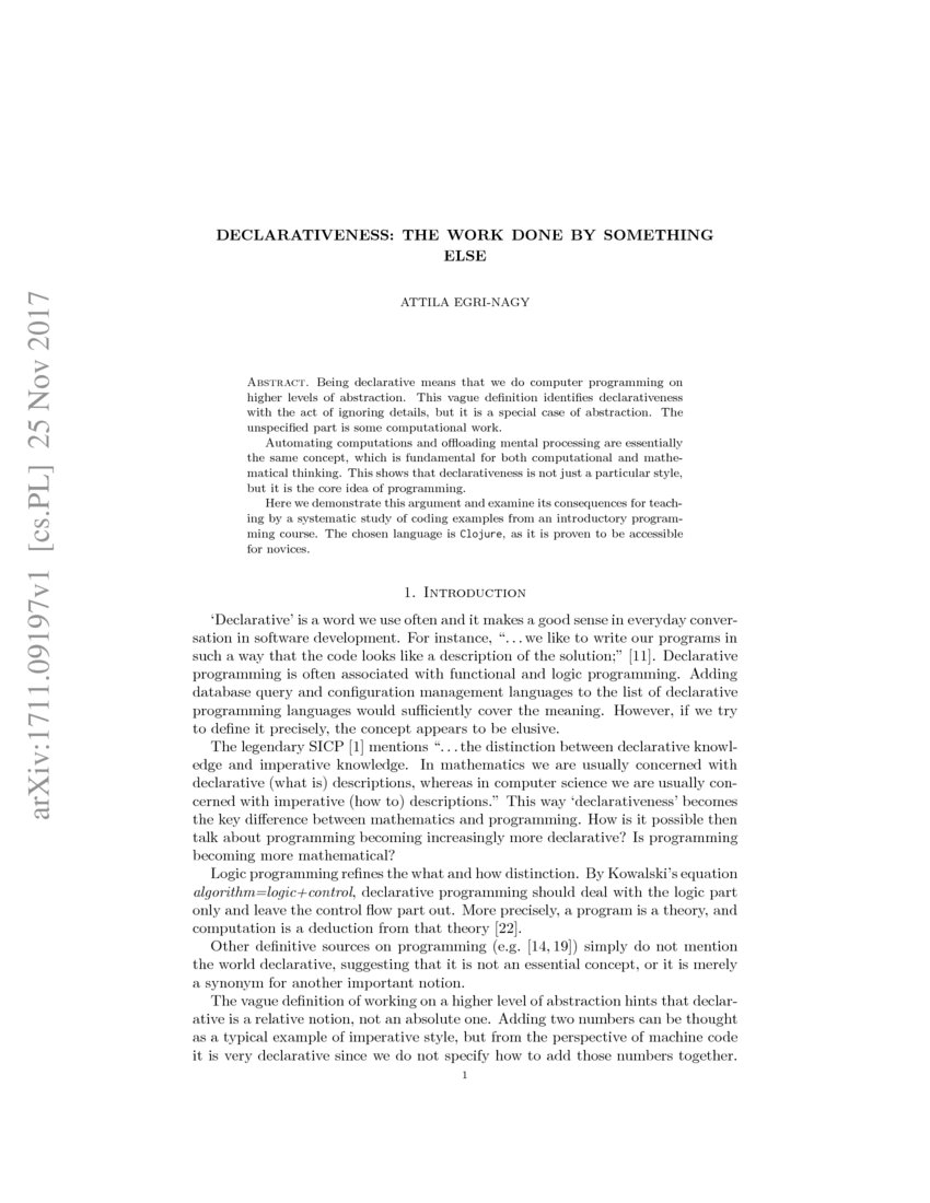 Declarativeness: the work done by something else | DeepAI