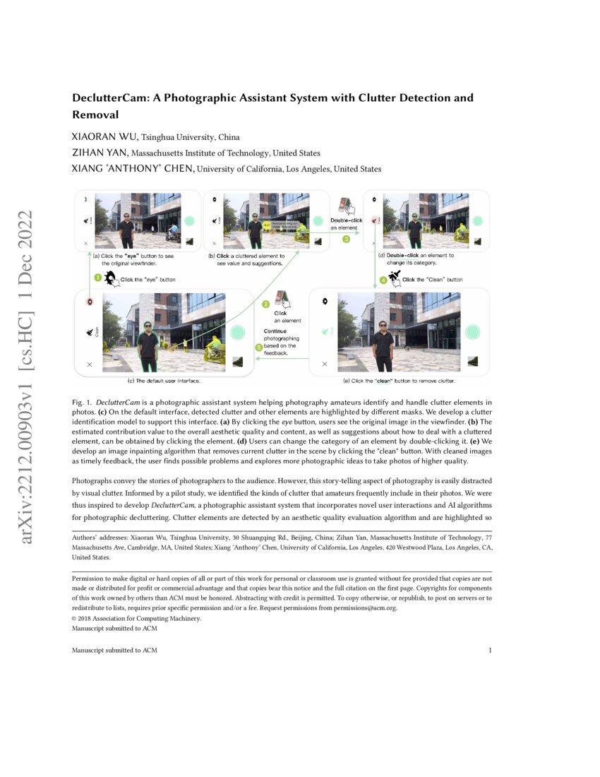Decluttercam A Photographic Assistant System With Clutter Detection
