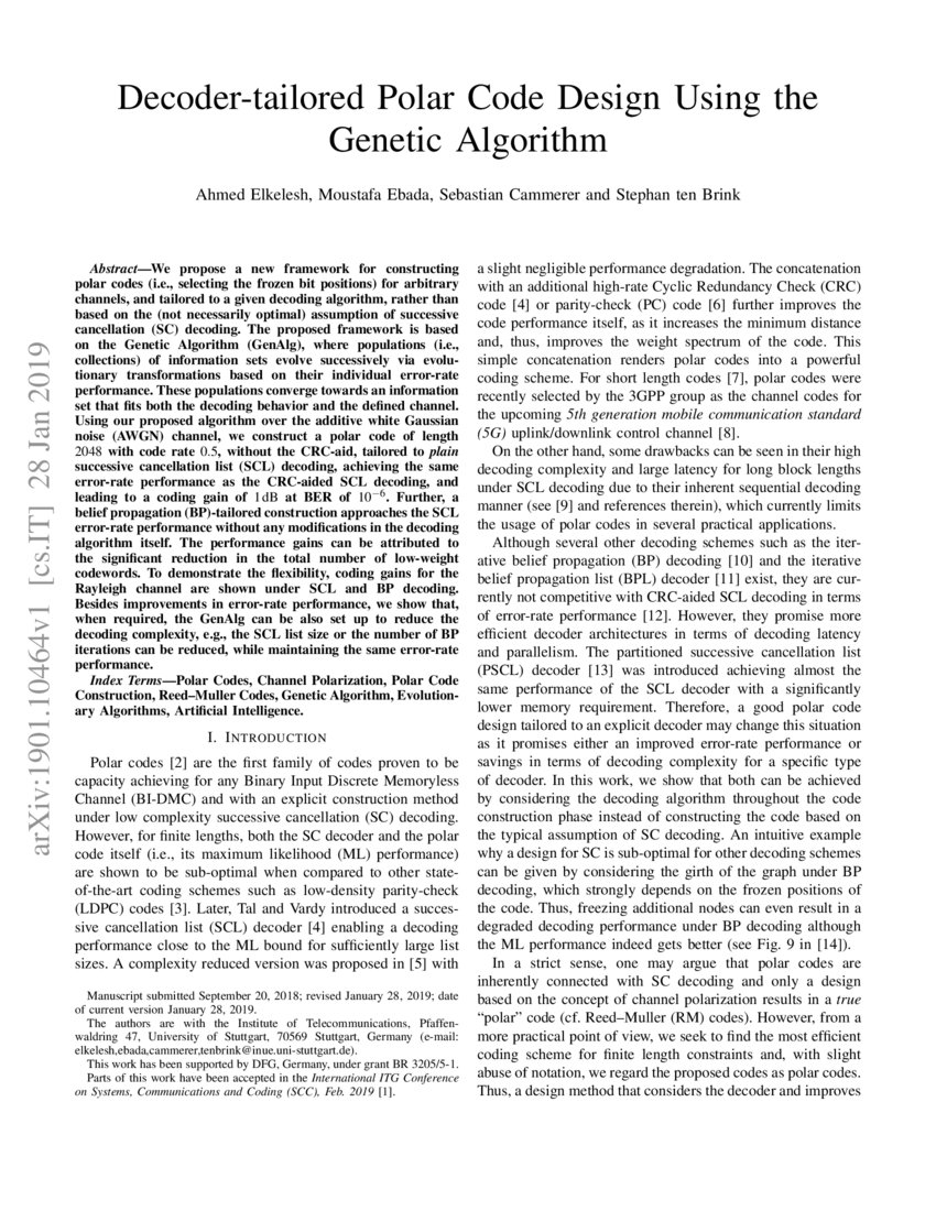 Decoder-tailored Polar Code Design Using the Genetic Algorithm | DeepAI