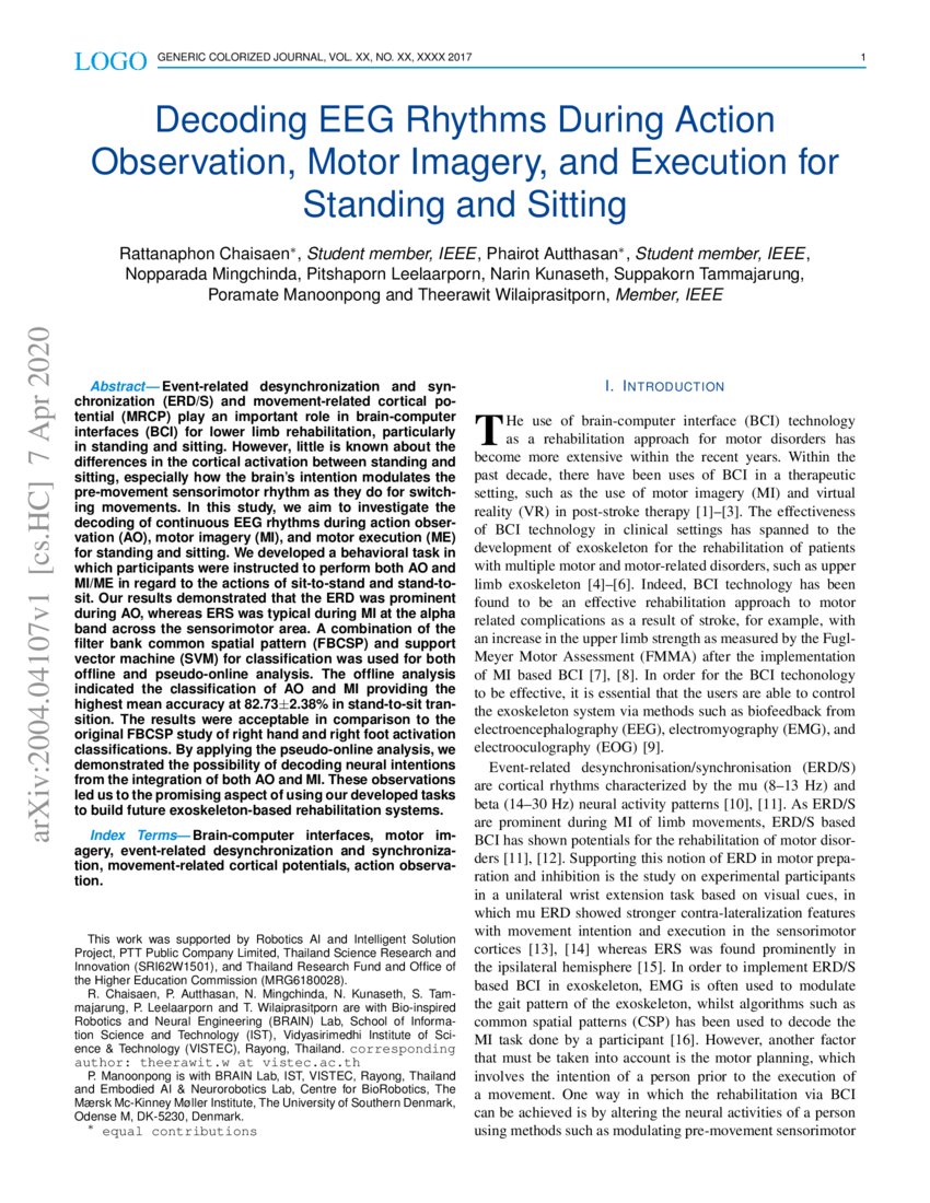 Decoding Eeg Rhythms During Action Observation Motor Imagery And Execution For Standing And