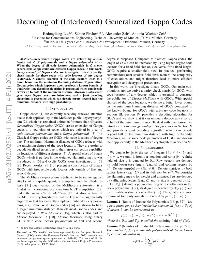 Decoding of (Interleaved) Generalized Goppa Codes | DeepAI