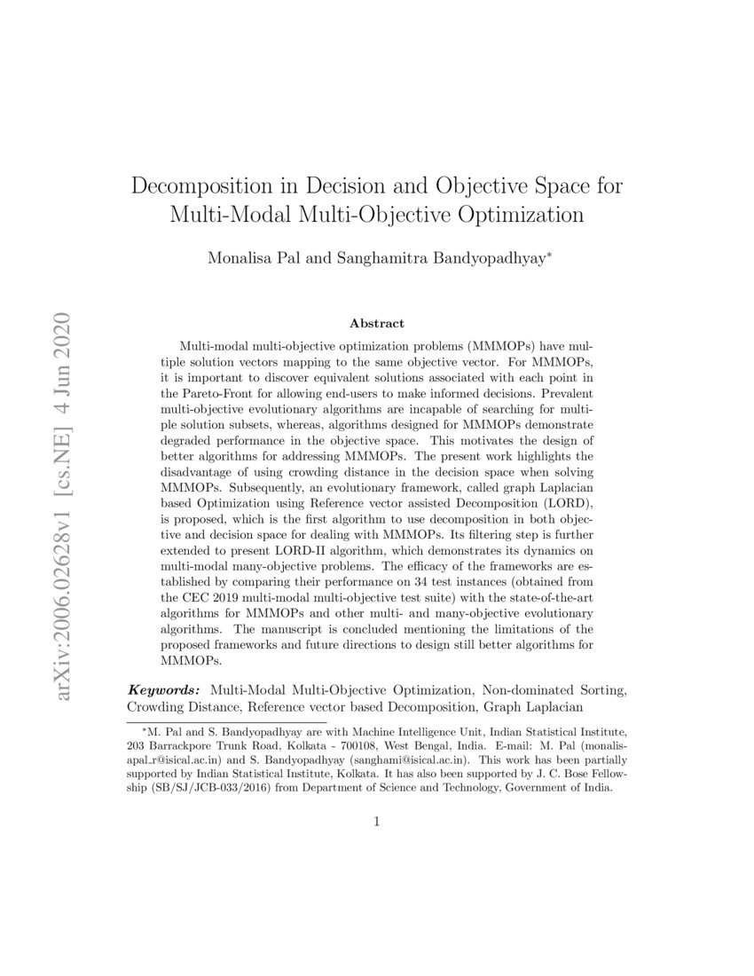 Decomposition In Decision And Objective Space For Multi Modal Multi Objective Optimization Deepai