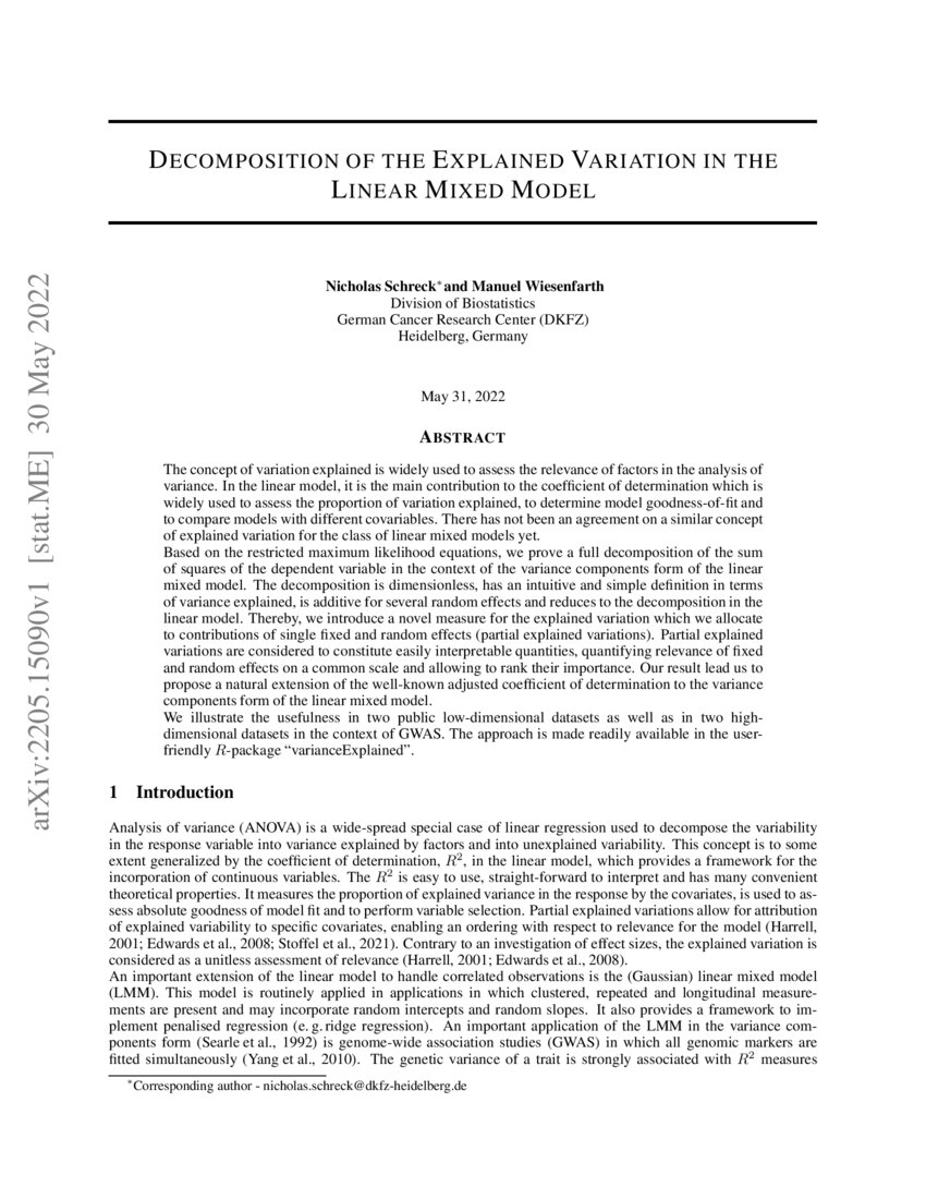 Decomposition of the Explained Variation in the Linear Mixed Model | DeepAI