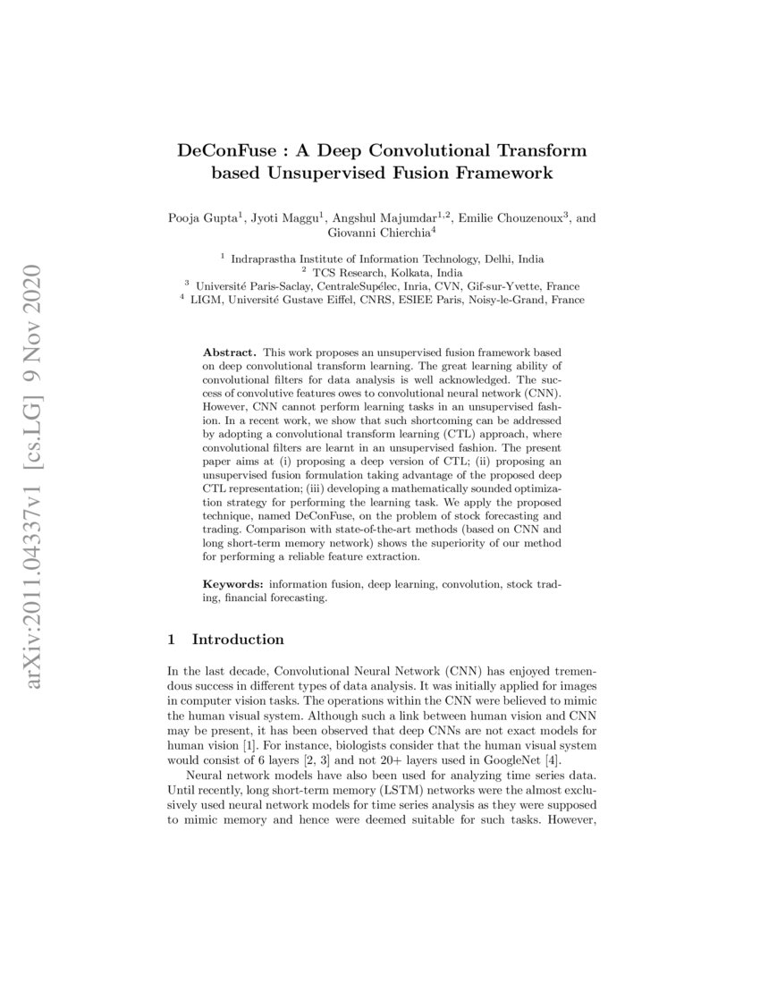 DeConFuse : A Deep Convolutional Transform based Unsupervised Fusion Framework | DeepAI