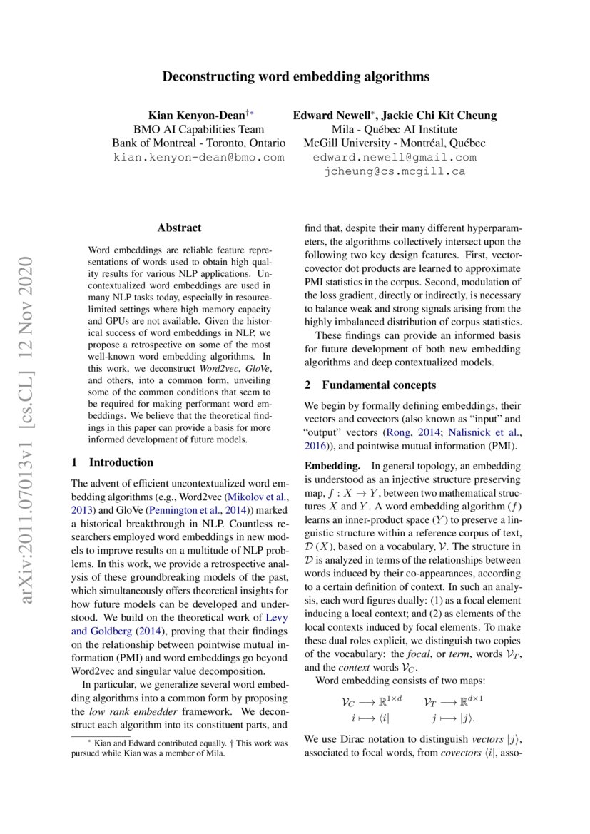 Deconstructing word embedding algorithms | DeepAI