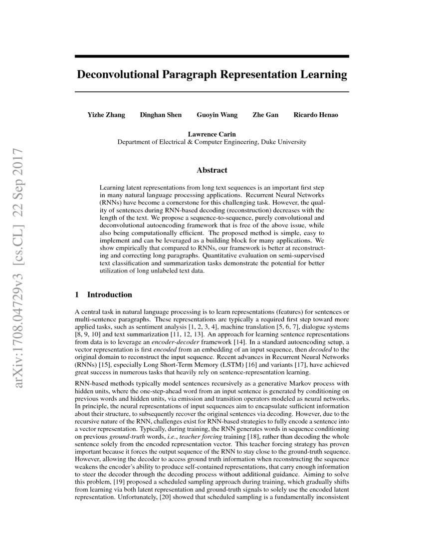 Deconvolutional Paragraph Representation Learning | DeepAI