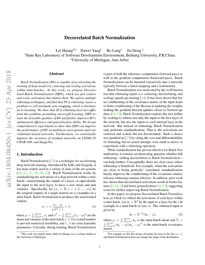 Decorrelated Batch Normalization | DeepAI