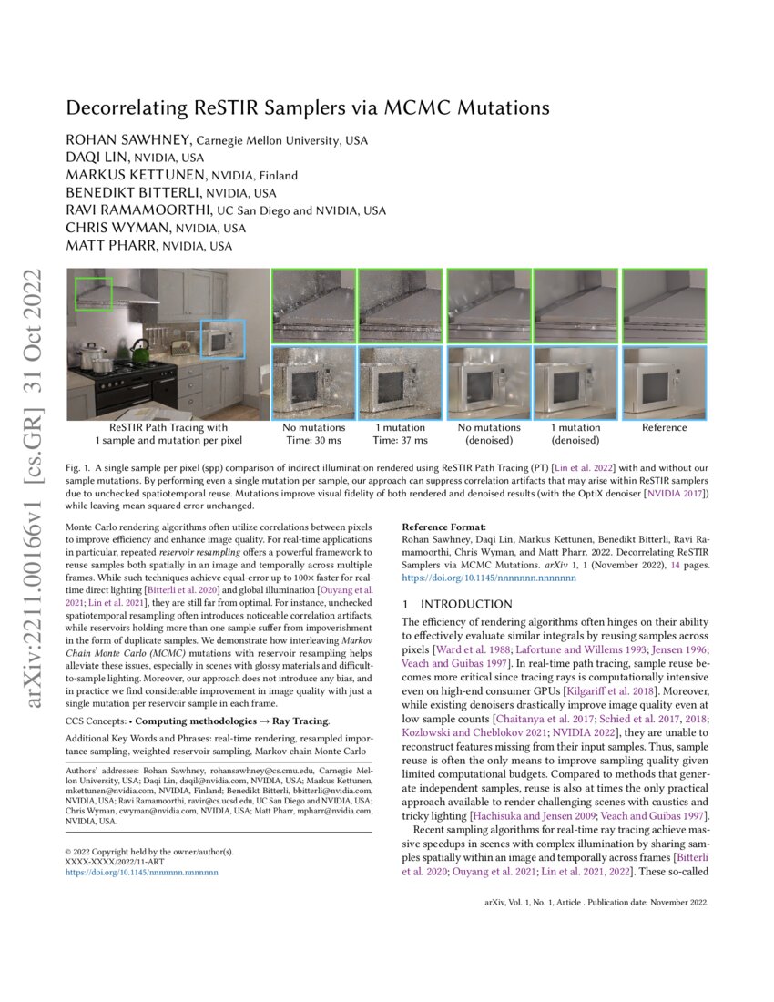 Decorrelating ReSTIR Samplers via MCMC Mutations | DeepAI