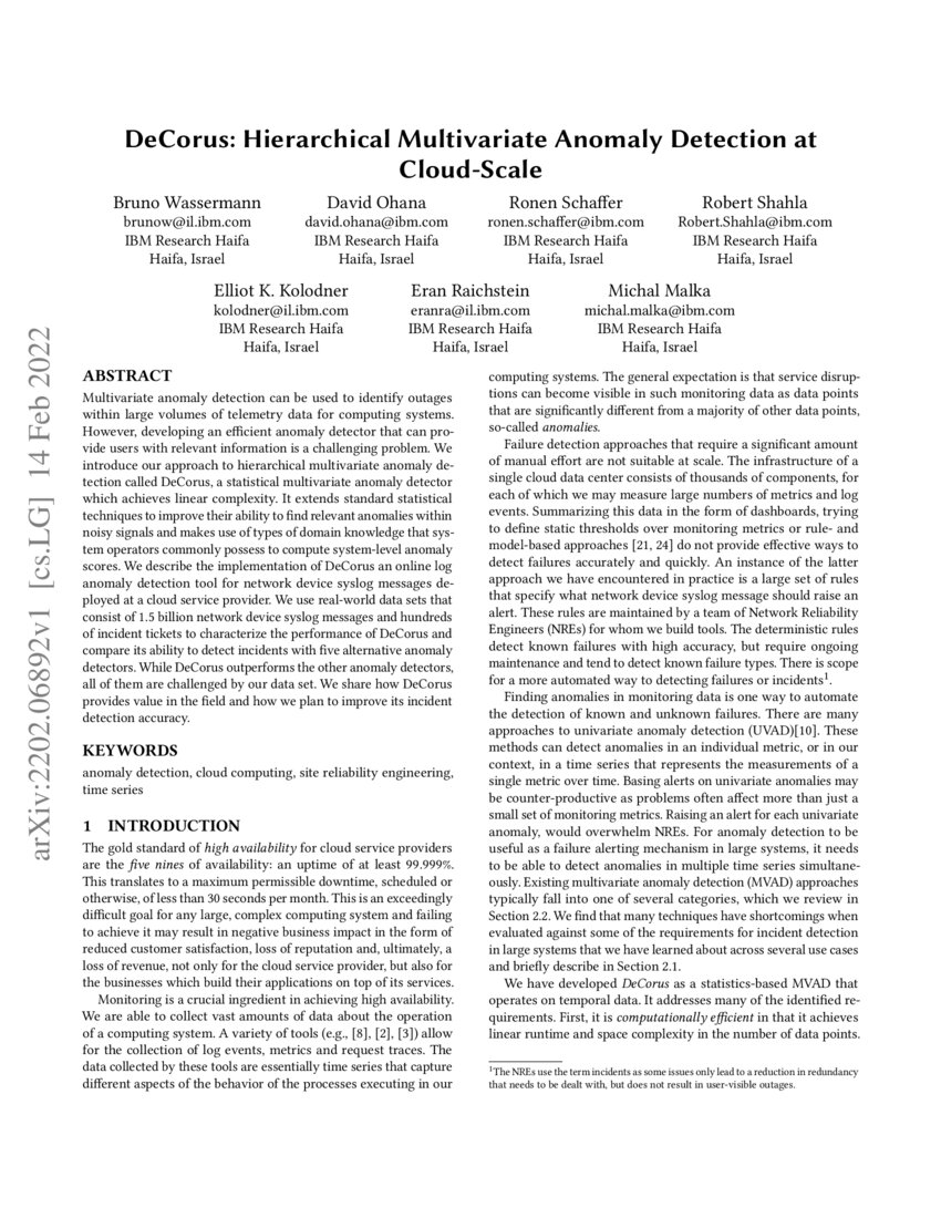 DeCorus: Hierarchical Multivariate Anomaly Detection at Cloud-Scale | DeepAI