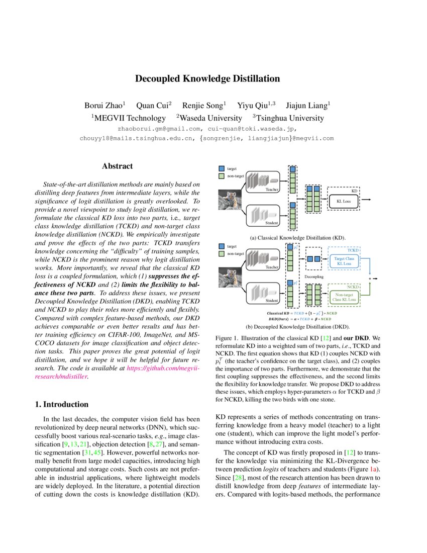 Decoupled Knowledge Distillation | DeepAI