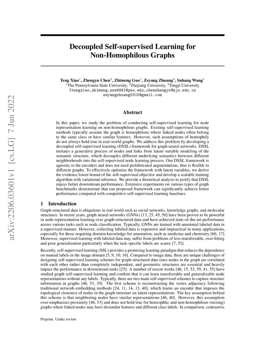 Decoupled Self-supervised Learning for Non-Homophilous Graphs | DeepAI