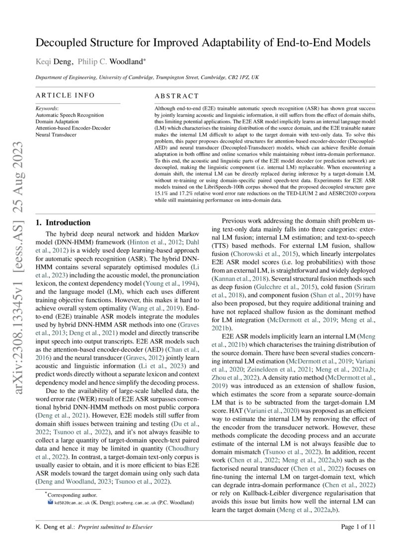 Decoupled Structure For Improved Adaptability Of End To End Models Deepai