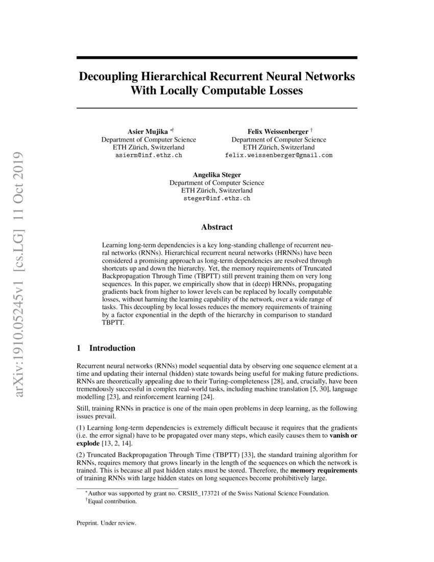 Decoupling Hierarchical Recurrent Neural Networks With Locally