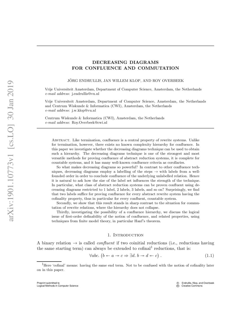 Decreasing Diagrams for Confluence and Commutation | DeepAI