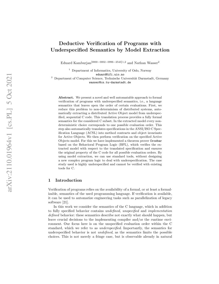 Deductive Verification Of Programs With Underspecified Semantics By Model Extraction Deepai 