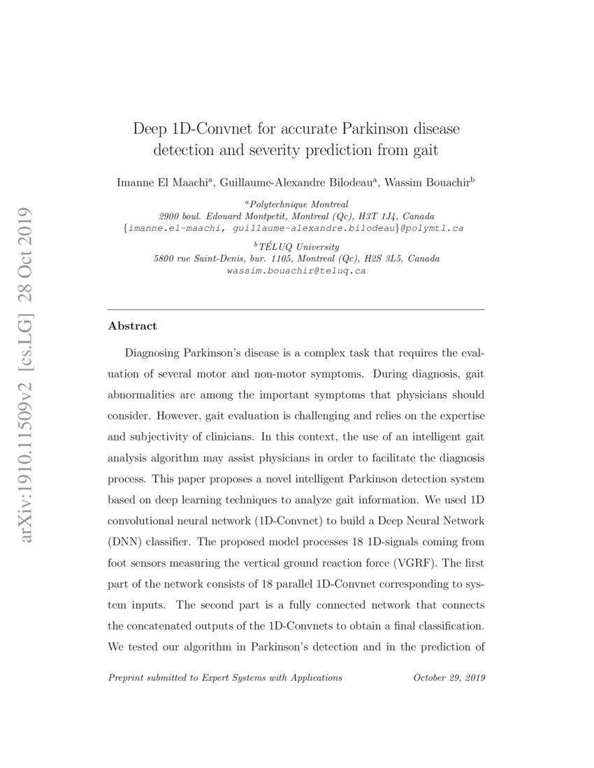 Deep 1D-Convnet for accurate Parkinson disease detection and severity ...