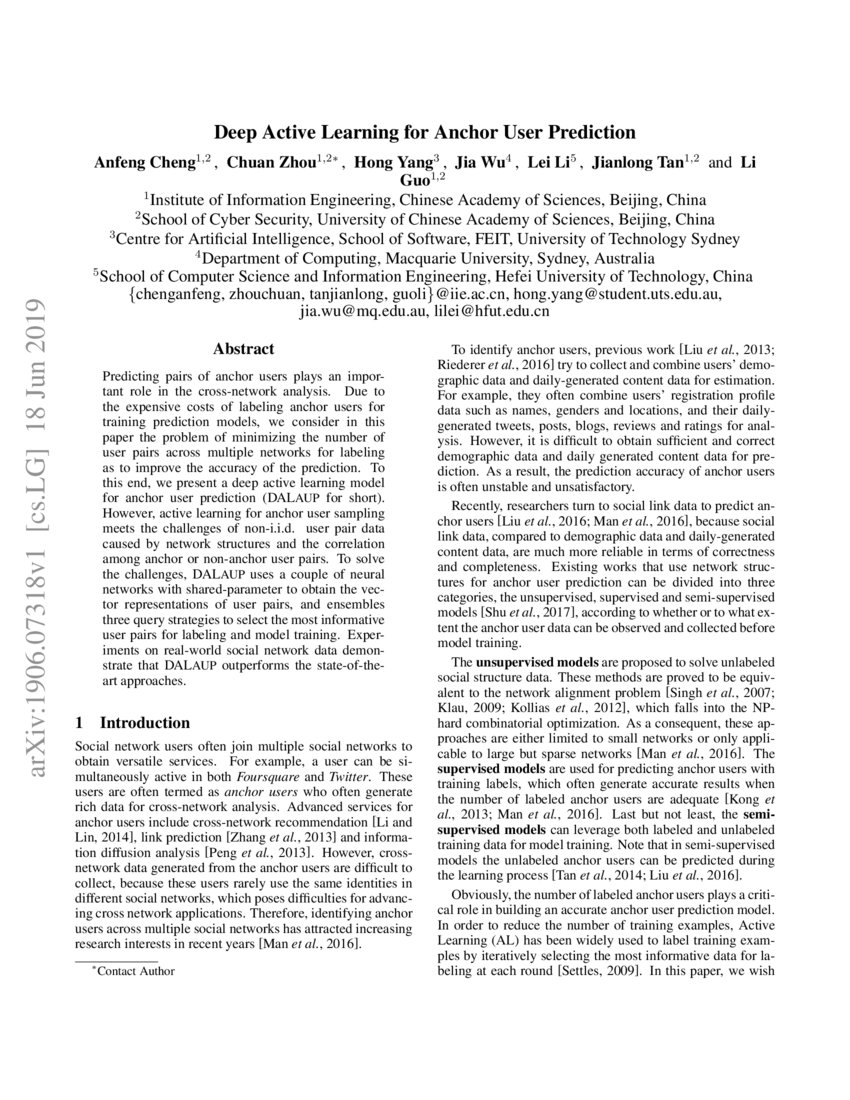 Deep Active Learning for Anchor User Prediction | DeepAI