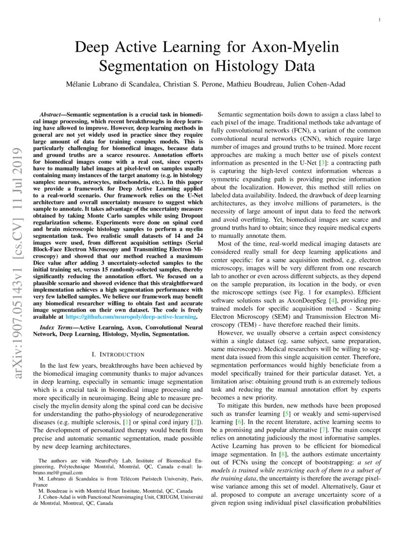 Deep Active Learning for Axon-Myelin Segmentation on Histology Data ...