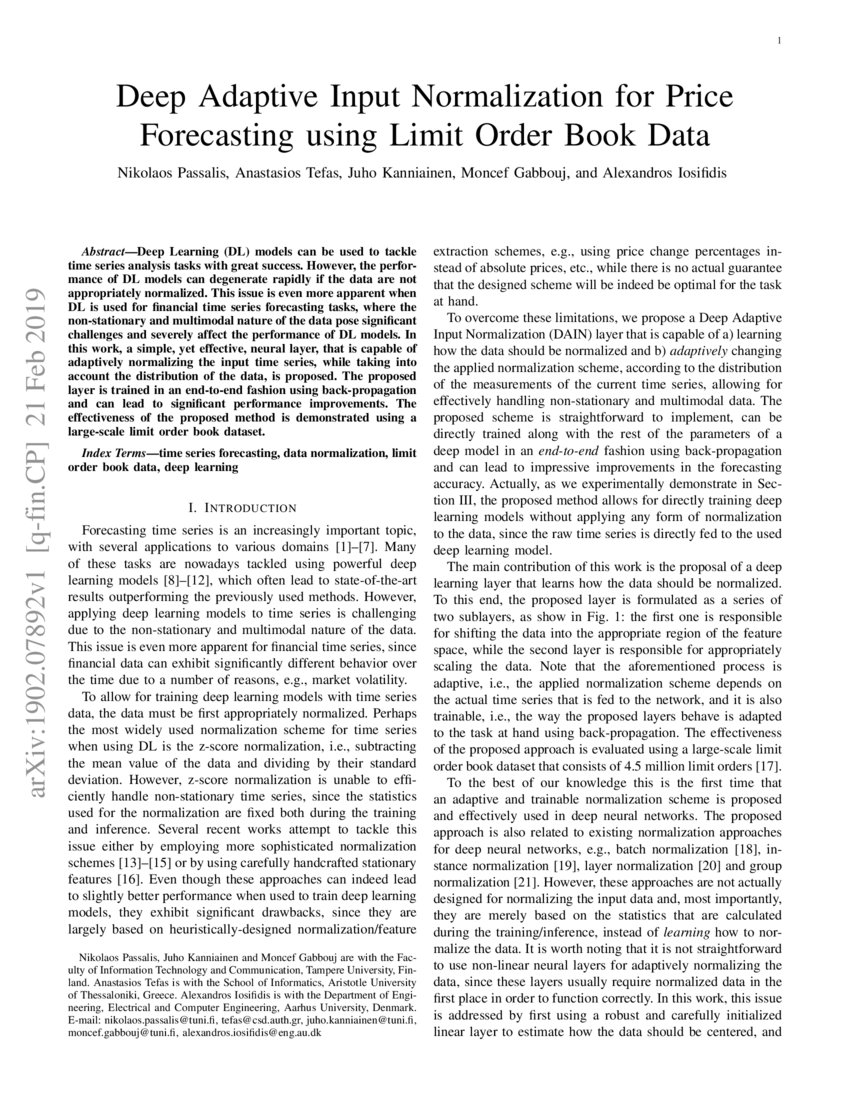 Deep Adaptive Input Normalization For Price Forecasting Using Limit Order Book Data Deepai