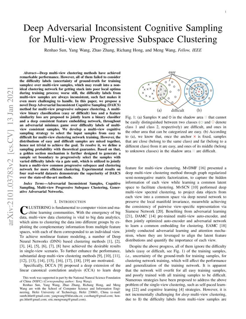 Deep Adversarial Inconsistent Cognitive Sampling For Multi View Progressive Subspace Clustering