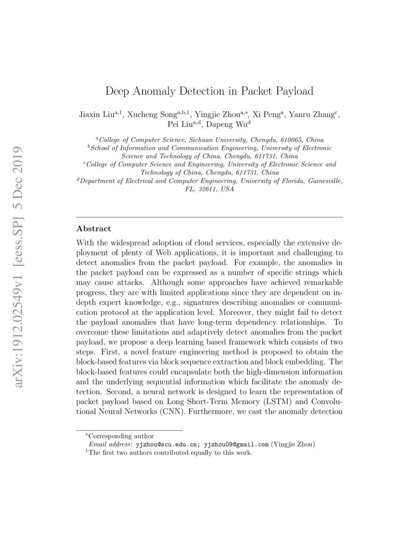 Deep Anomaly Detection in Packet Payload | DeepAI