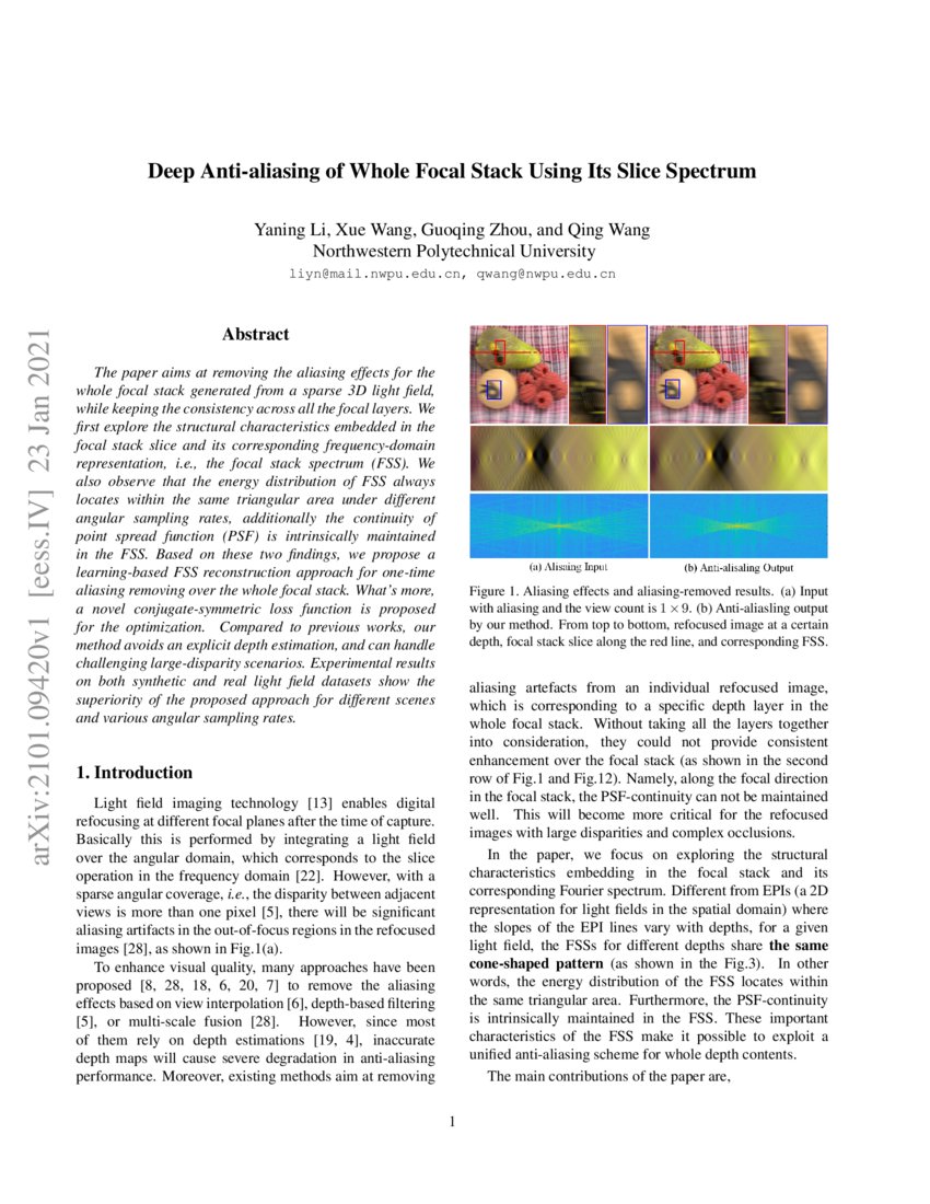 Deep Anti-aliasing of Whole Focal Stack Using its Slice Spectrum | DeepAI