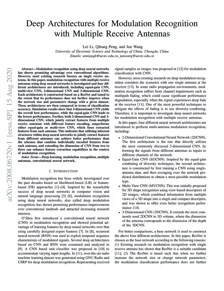Deep Architectures For Modulation Recognition With Multiple Receive