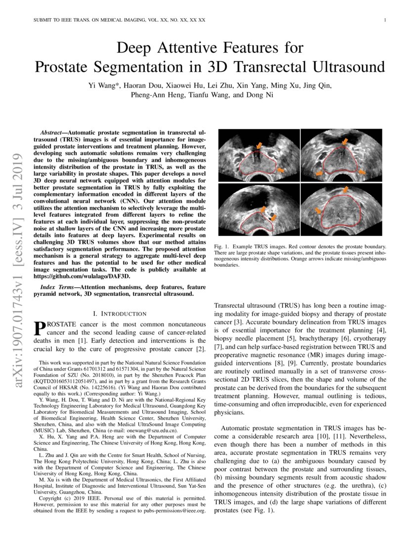 Deep Attentive Features For Prostate Segmentation In 3d Transrectal