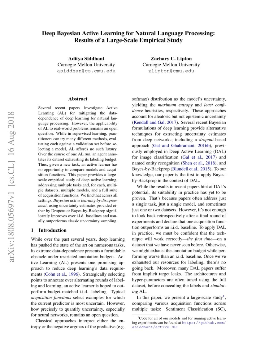 Deep Bayesian Active Learning for Natural Language Processing: Results of a Large-Scale ...