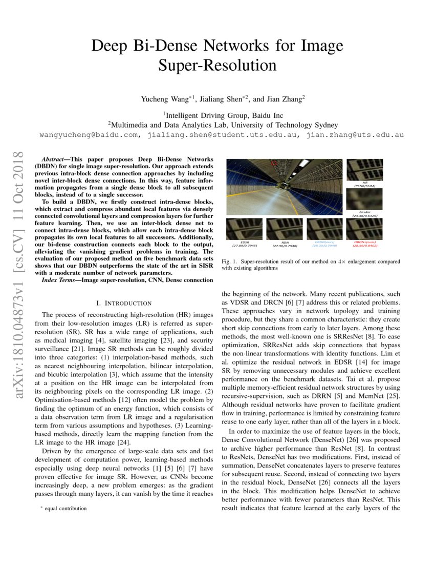 Deep Bi Dense Networks For Image Super Resolution Deepai