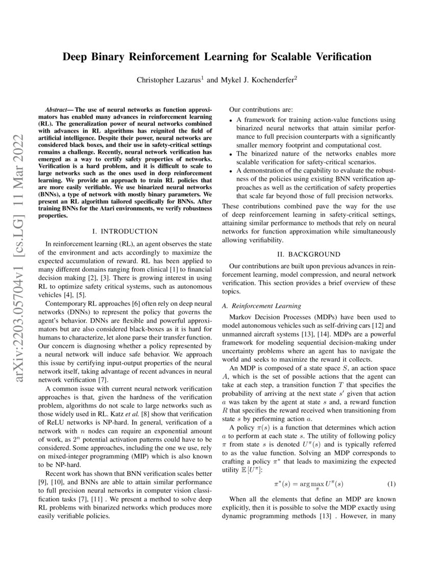 Deep Binary Reinforcement Learning For Scalable Verification Deepai
