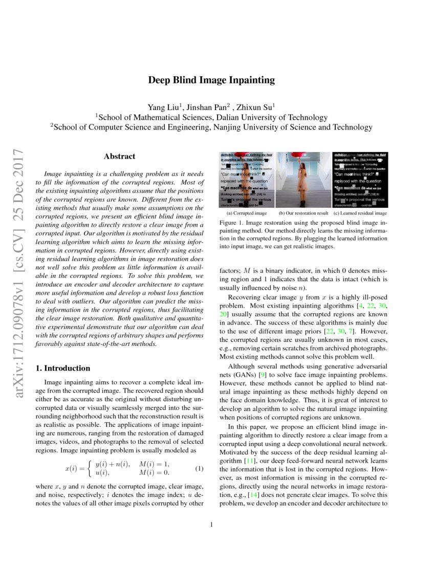 Deep Blind Image Inpainting | DeepAI
