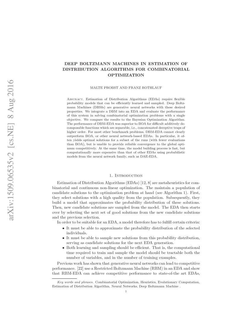 Deep Boltzmann Machines In Estimation Of Distribution Algorithms For Combinatorial Optimization 7903
