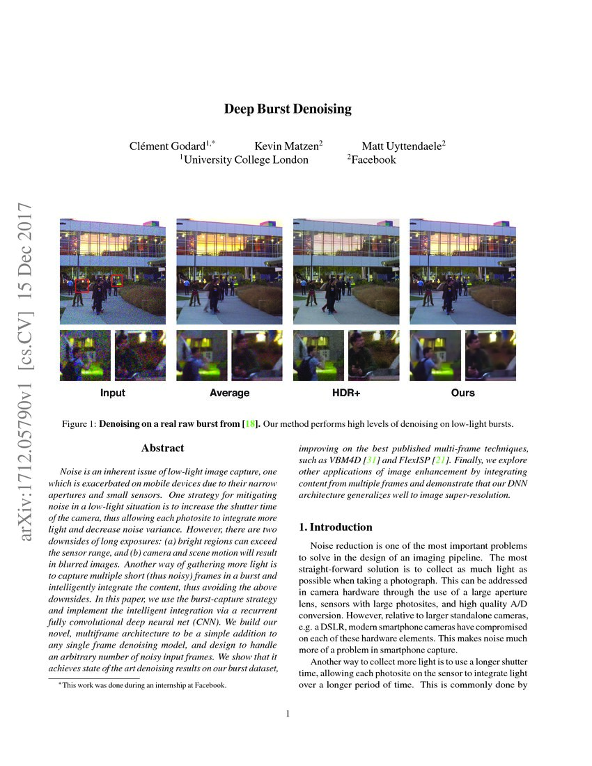 Deep Burst Denoising | DeepAI