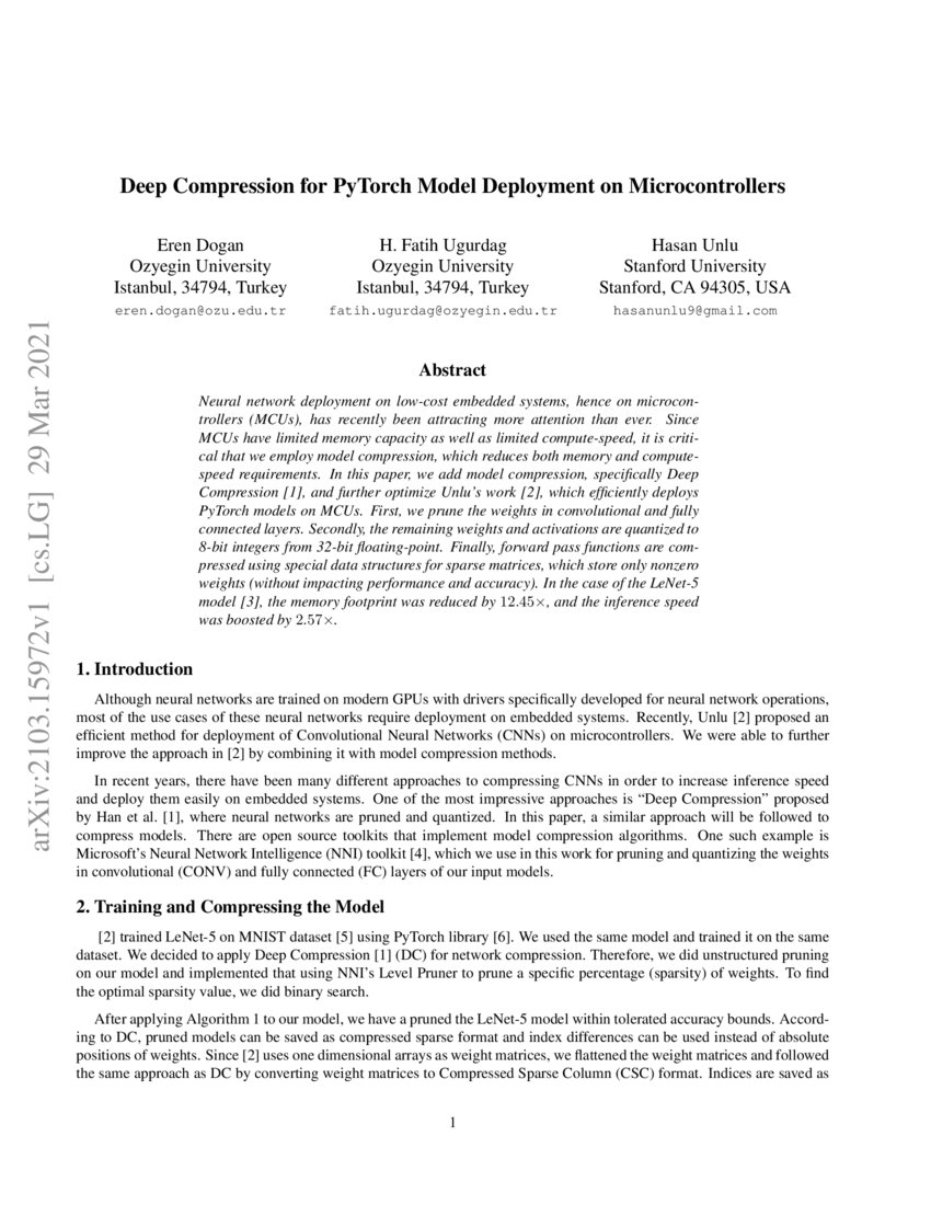 Deep Compression for PyTorch Model Deployment on Microcontrollers | DeepAI