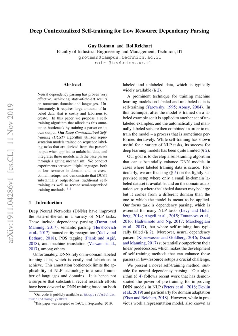 Deep Contextualized Self Training For Low Resource Dependency Parsing