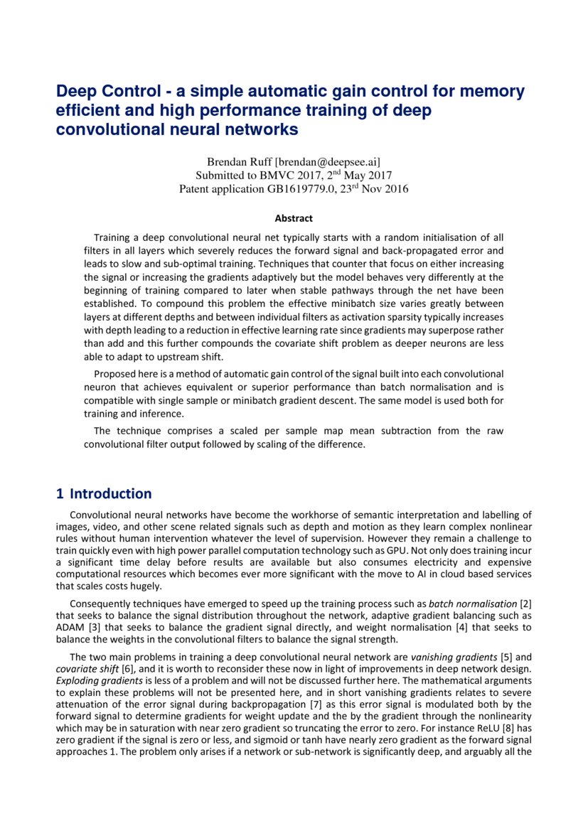 Deep Control - a simple automatic gain control for memory efficient and high performance ...