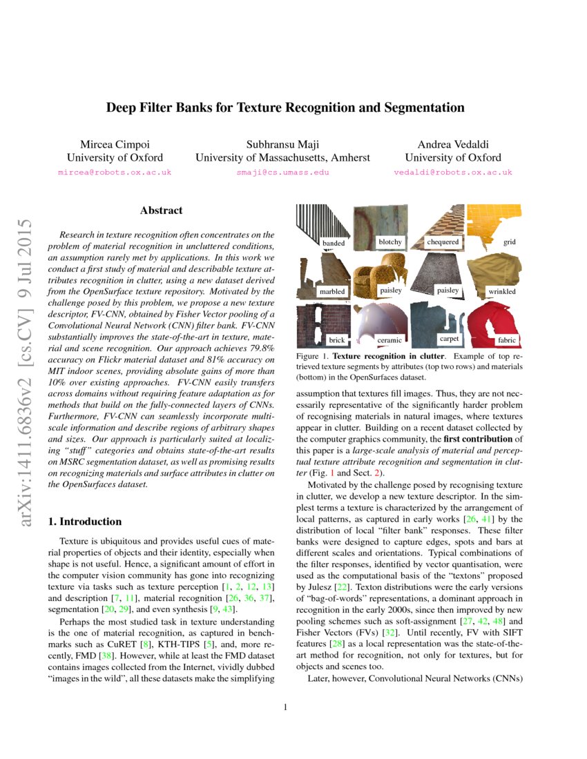 Deep Convolutional Filter Banks For Texture Recognition And Segmentation Deepai