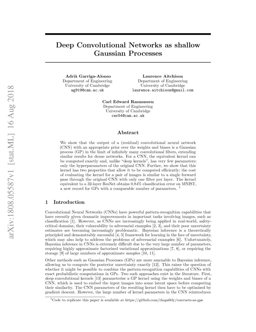 Deep Convolutional Networks as shallow Gaussian Processes | DeepAI
