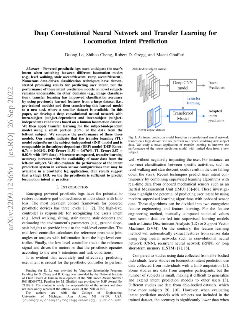 Deep Convolutional Neural Network and Transfer Learning for Locomotion Intent Prediction | DeepAI