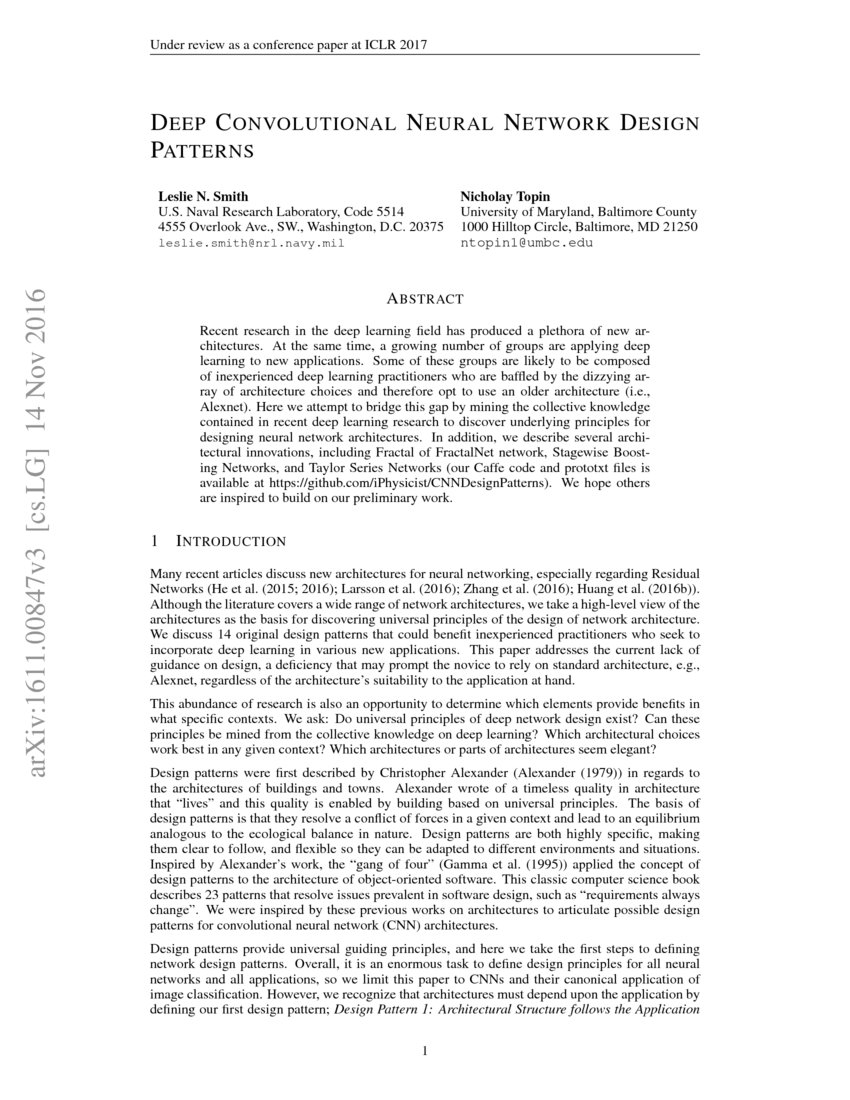 Deep Convolutional Neural Network Design Patterns Deepai